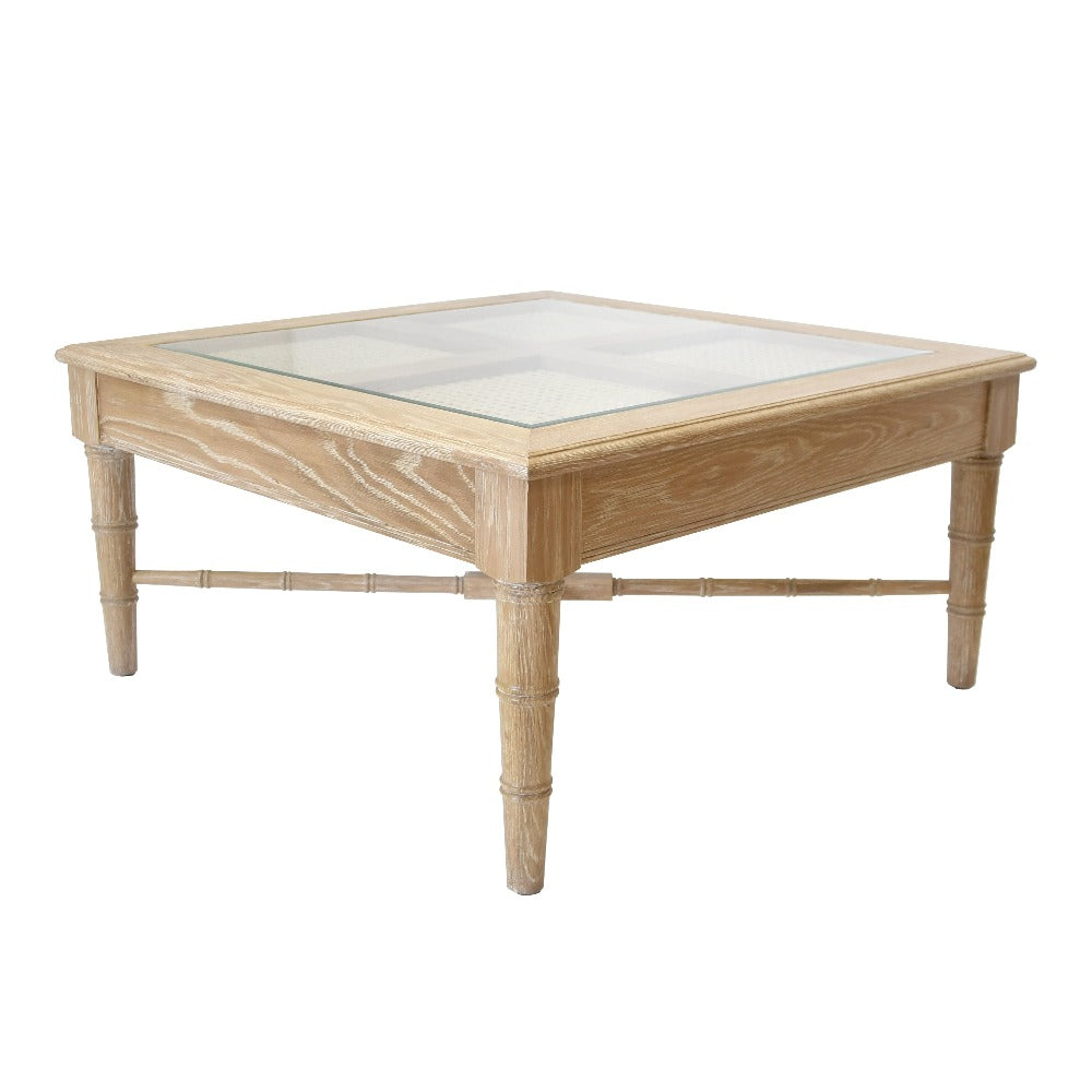 Pennine Oak Coffee Table - Woven Cane and Inset Glass - Dear Keaton
