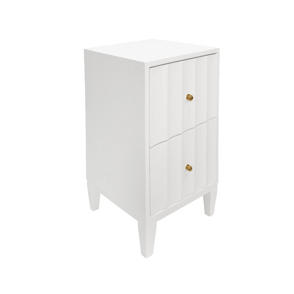 Astor White Lacquer Side Table - Fluted Drawer Fronts - Dear Keaton