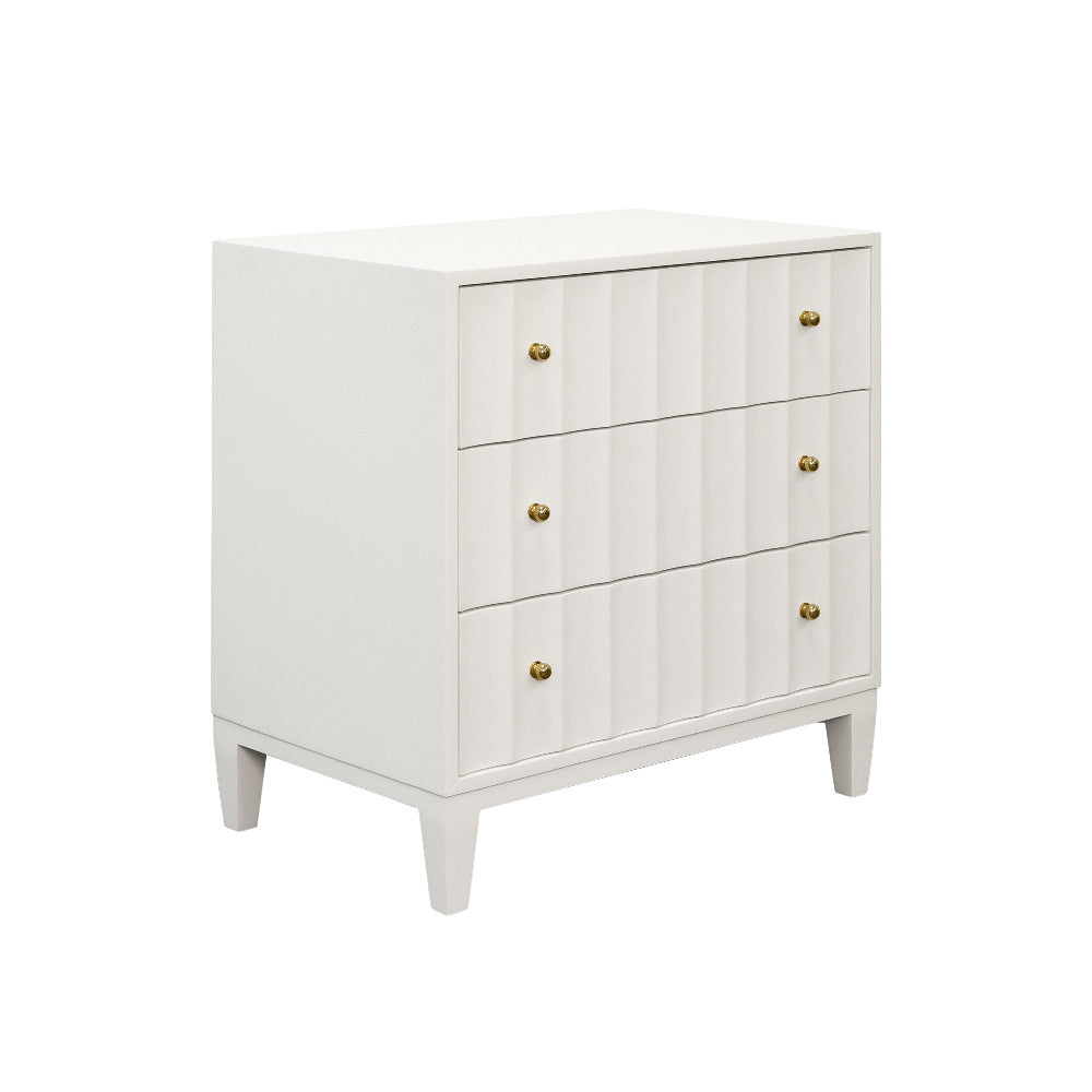 Astor White Lacquer Nightstand - Fluted Drawer Fronts - Dear Keaton