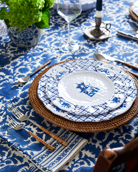Blue Bird Block Print Table Cloth - Table Linens - Dear Keaton