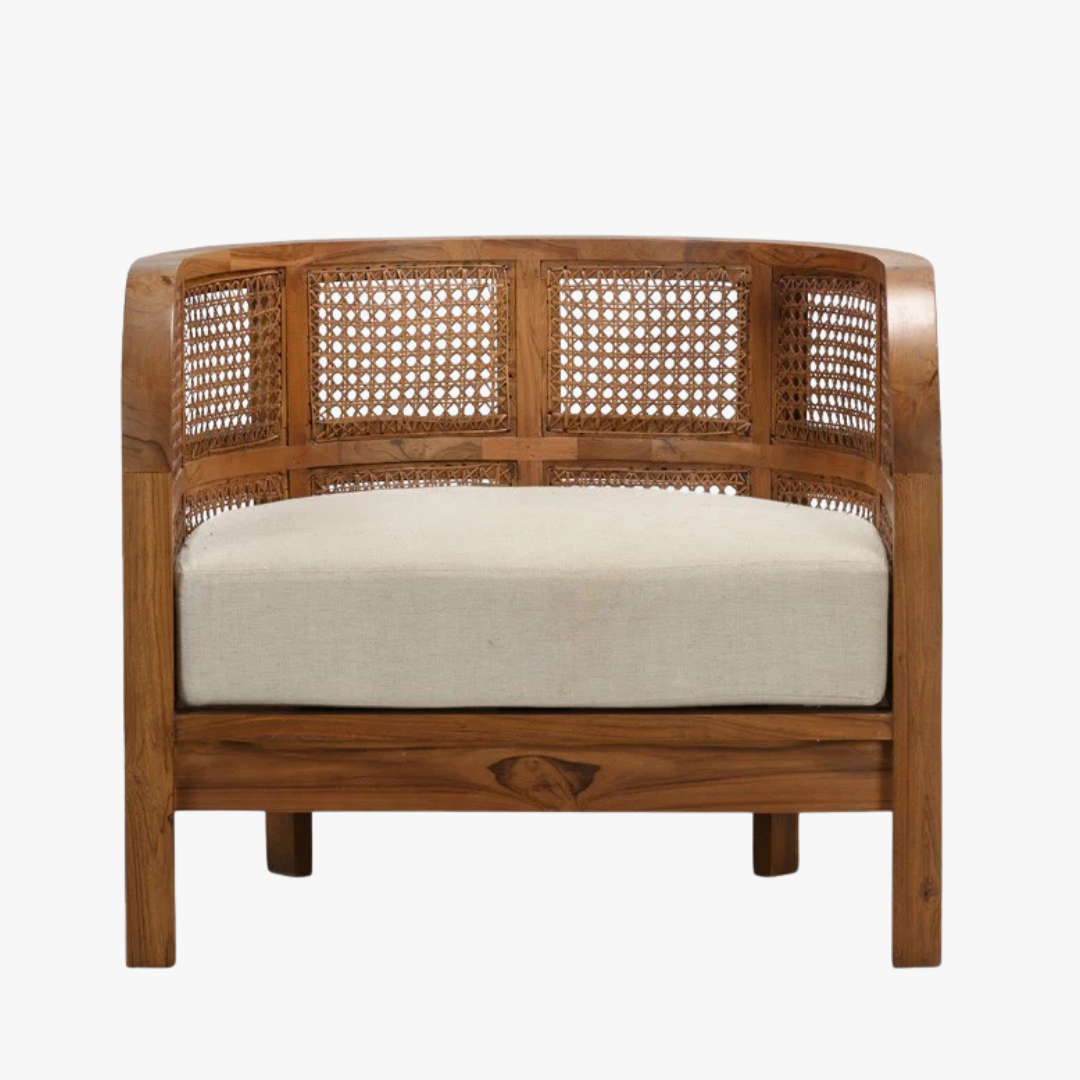 Cebu Woven Cane Lounge Chair - Teak Club Chair - Dear Keaton