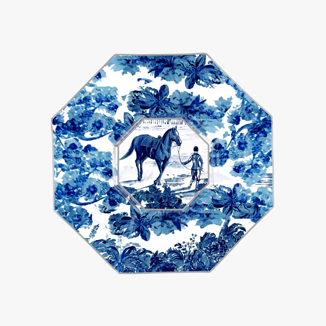 Equestrian Toile Decoupage Plate - Glass Tray - Dear Keaton