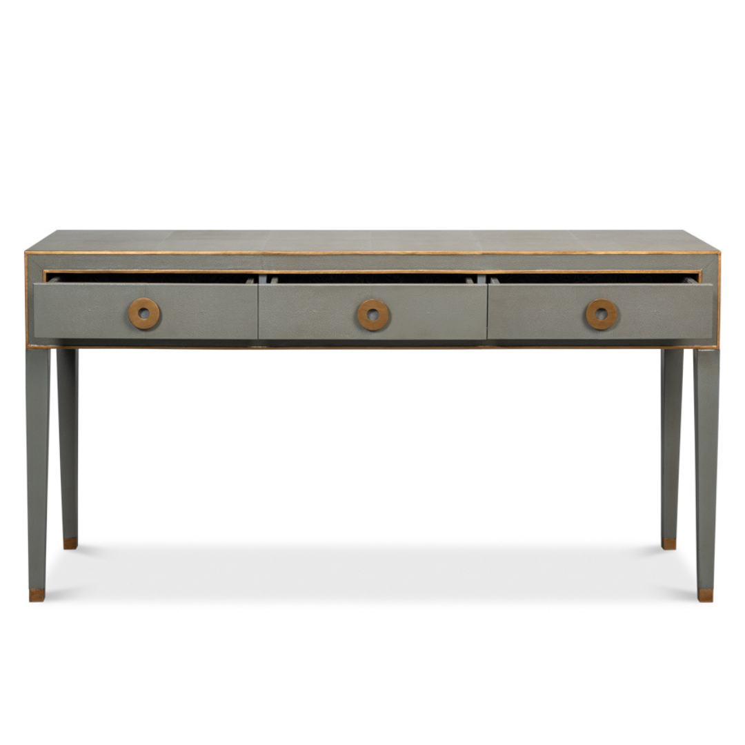 Gideon Grey Shagreen Console - Embossed Leather Table - Dear Keaton