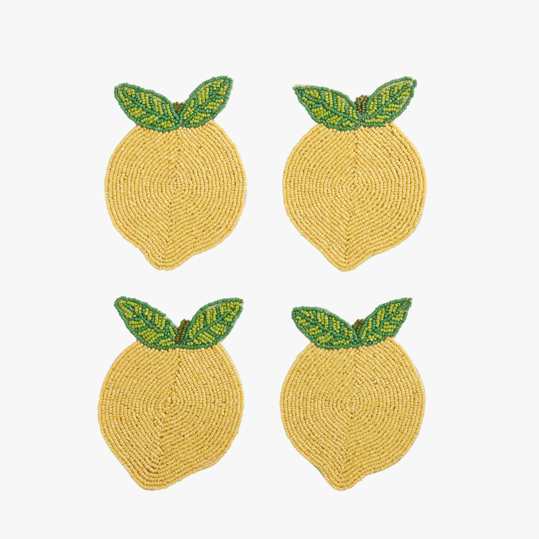 Lemon Coaster Set - Yellow Beaded Drink Coasters - Dear Keaton