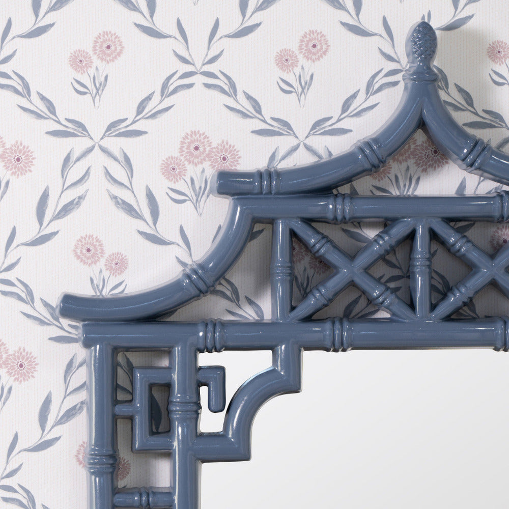 Pagoda Denim Lacquer Mirror - Chinoiserie Decor - Dear Keaton