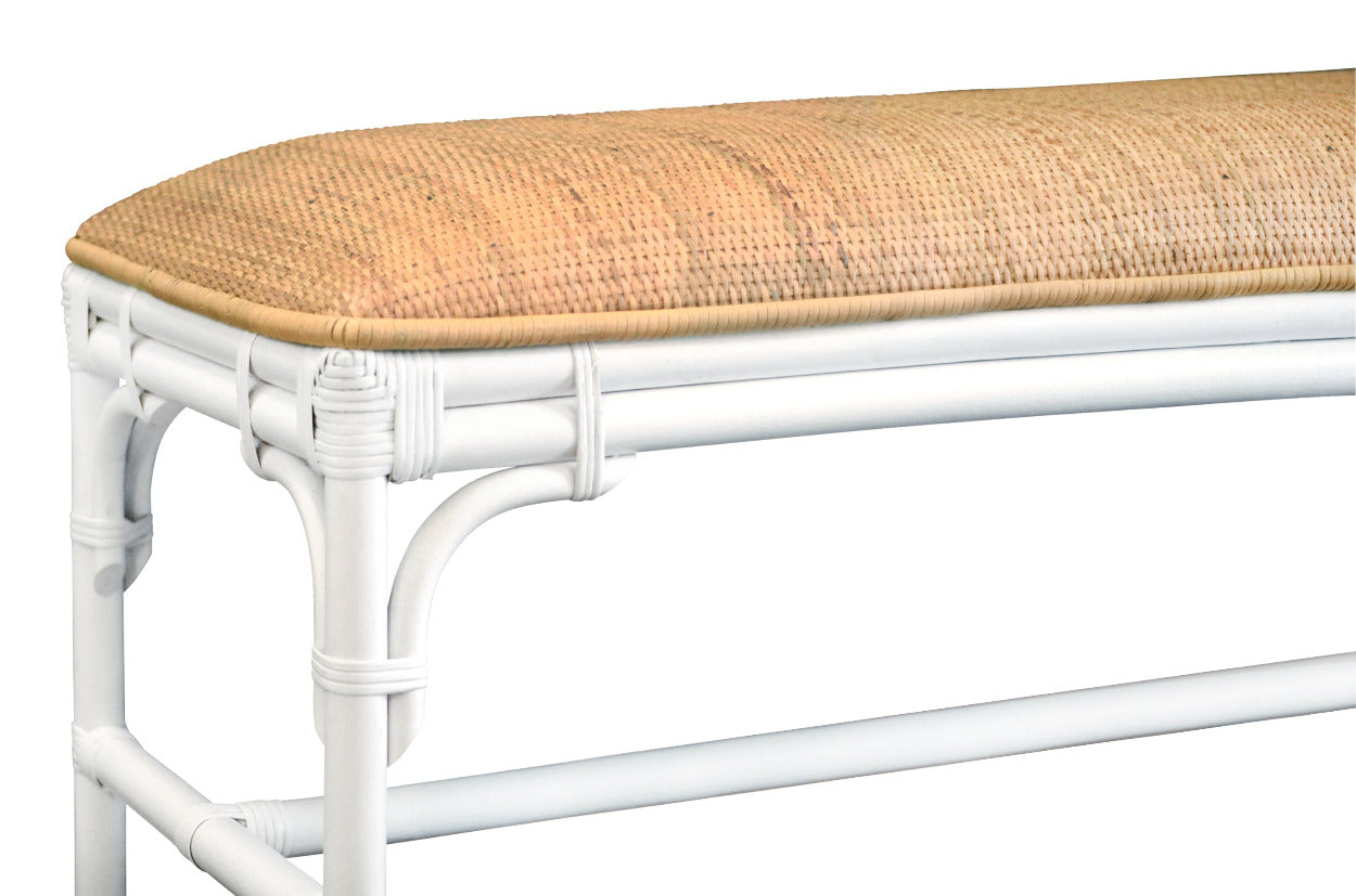 Paradise White Rattan Bench - Coastal Style Seating - Dear Keaton