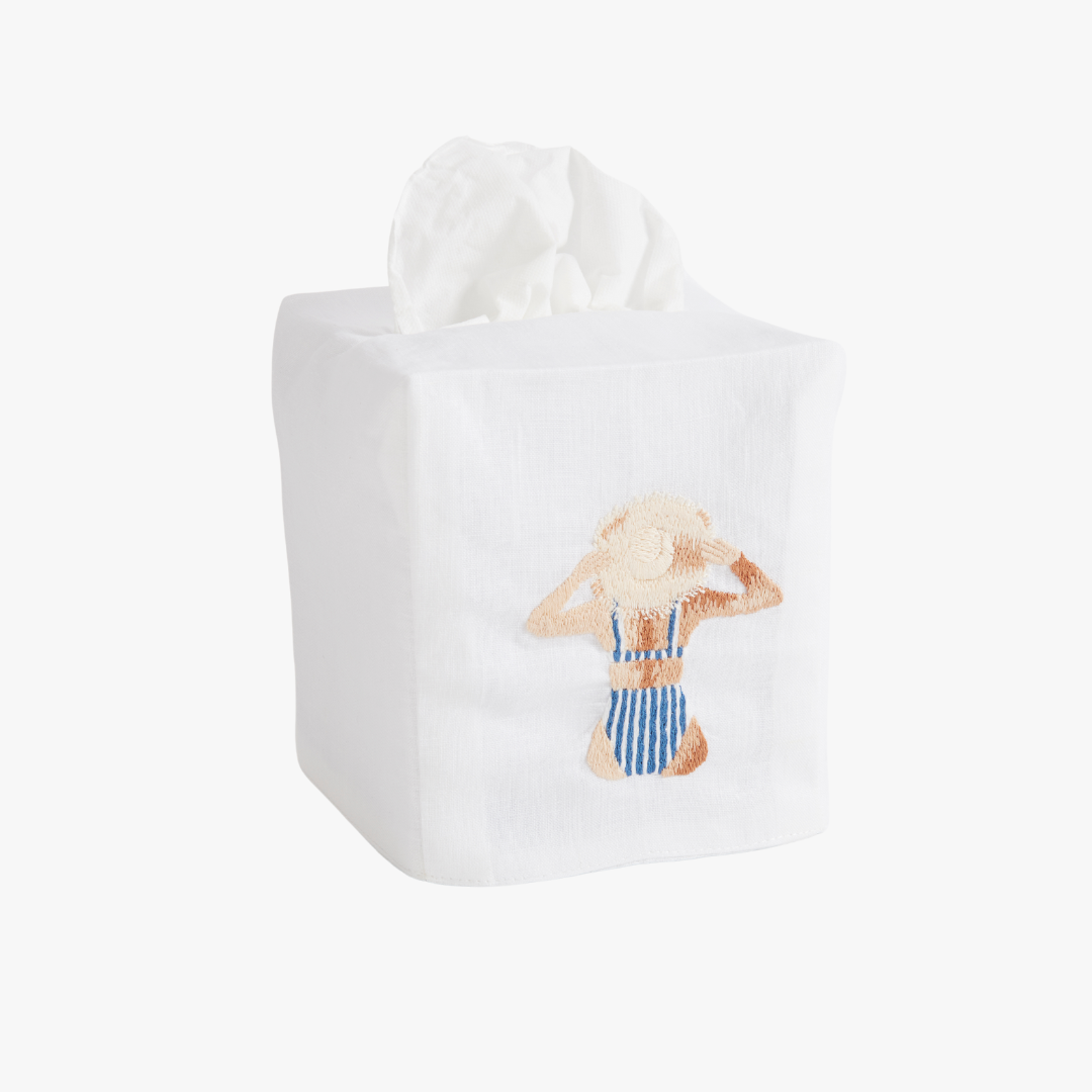 Poolside Embroidered Tissue Box Cover - Coastal Decor - Dear Keaton