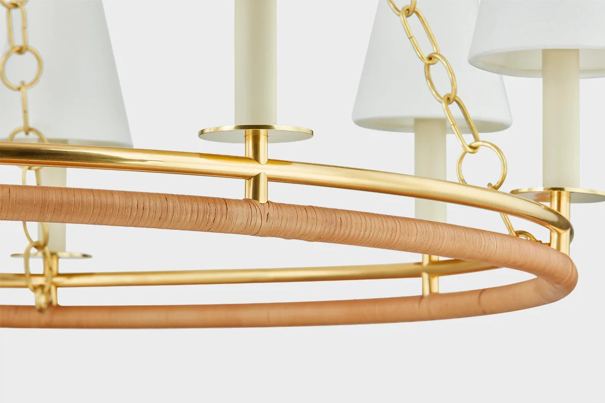 Sayward Chandelier - Coastal Lighting - Brass and Rattan - Dear Keaton