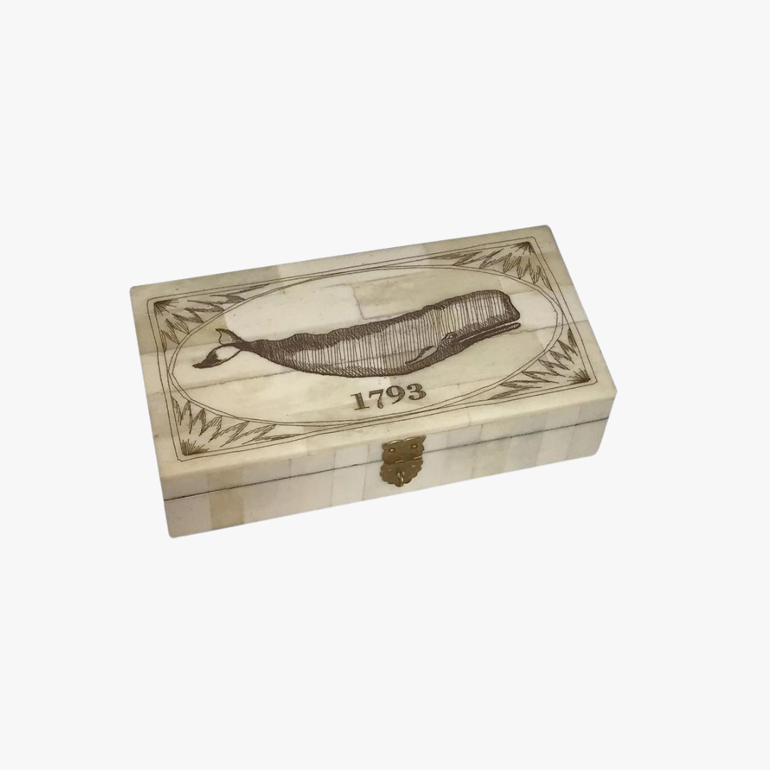 Scrimshaw Whale Hinged Box - Classic Coastal Decor - Dear Keaton