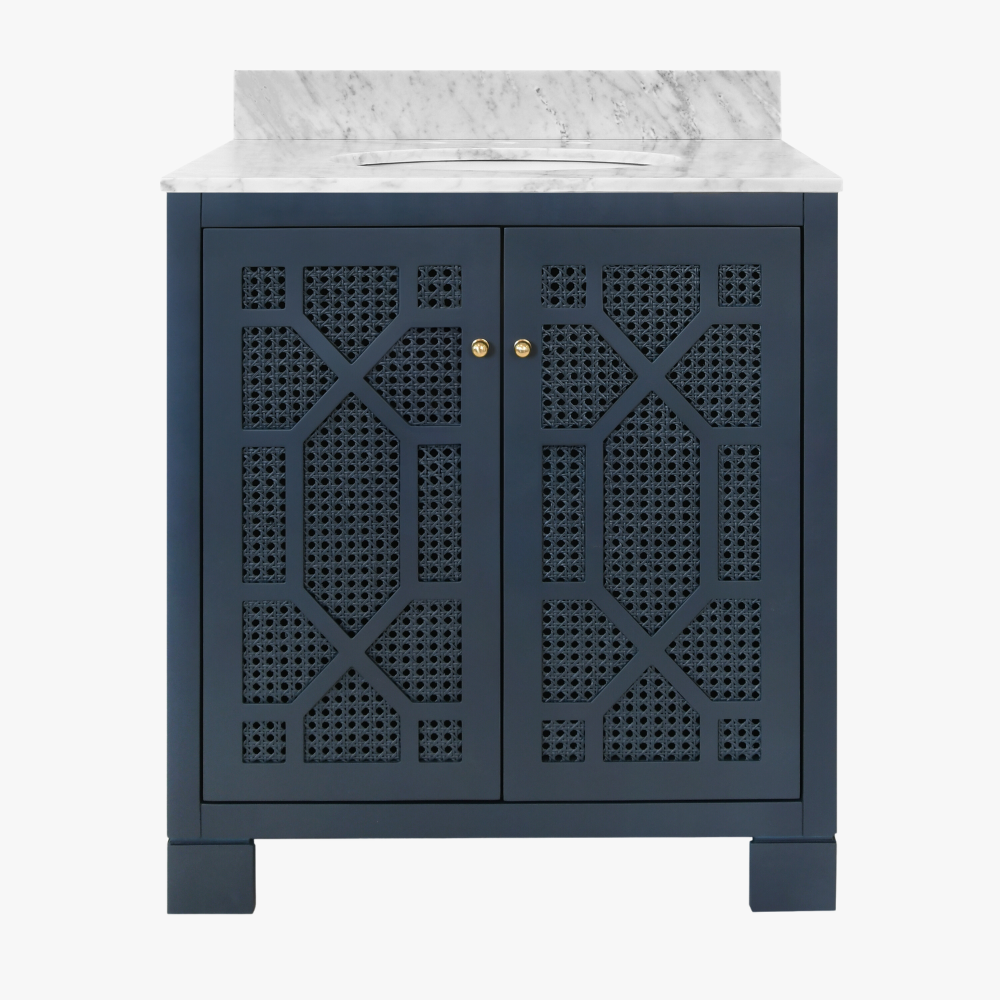 Sheffield Navy Fretwork Vanity - Marble Bath Vanities - Dear Keaton