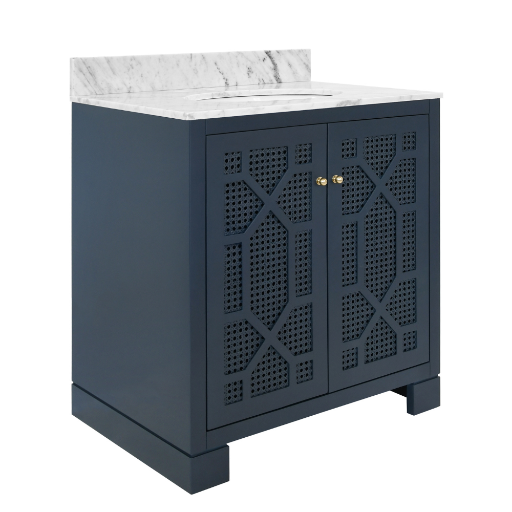 Sheffield Navy Fretwork Vanity - Marble Bath Vanities - Dear Keaton