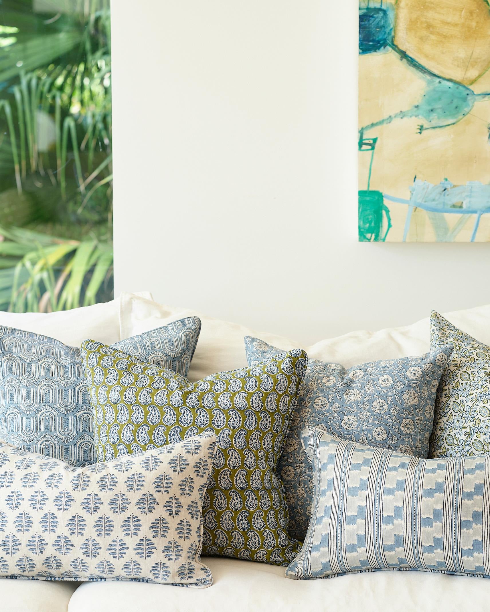 Simrane Moss Azure Pillow Cover - Walter G Blue Block Print - Dear Keaton