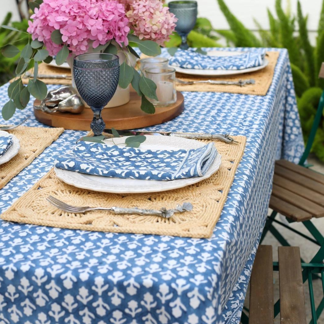 Charlotte Indigo Table Cloth - Block Print Table Linens - Dear Keaton