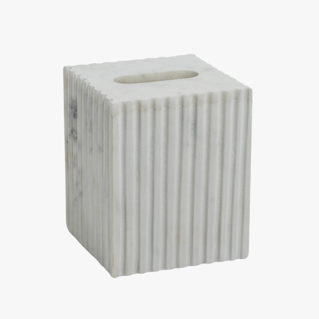 Scalloped Marble Tissue Box Cover - Fluted White Marble - Dear Keaton