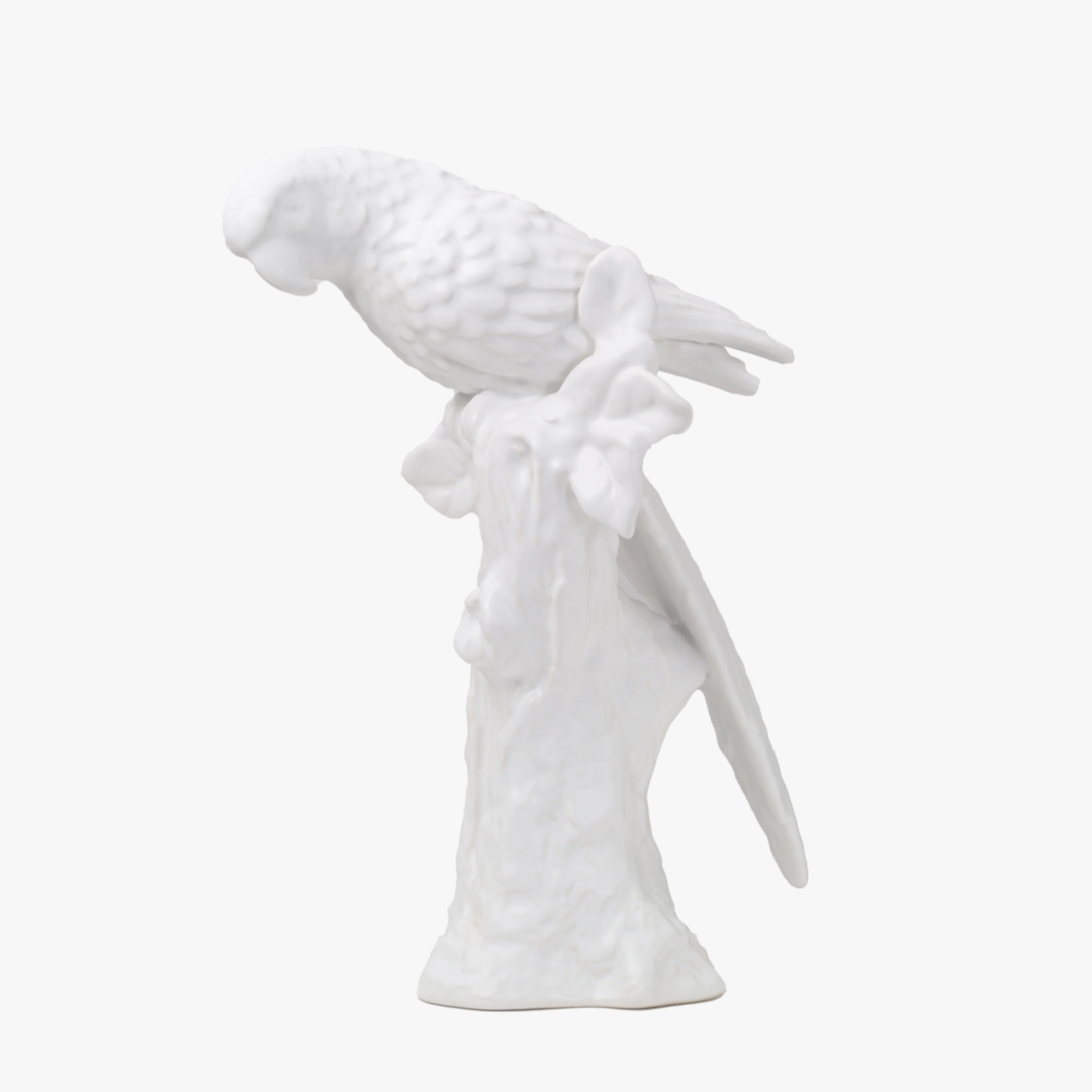 White Ceramic Parrot - Tropical Bird Figurine - Dear Keaton