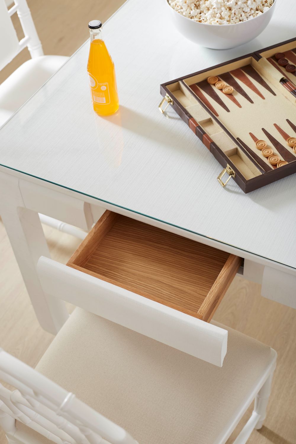 Parsons White Grasscloth Game Table - Minimalist Design - Dear Keaton