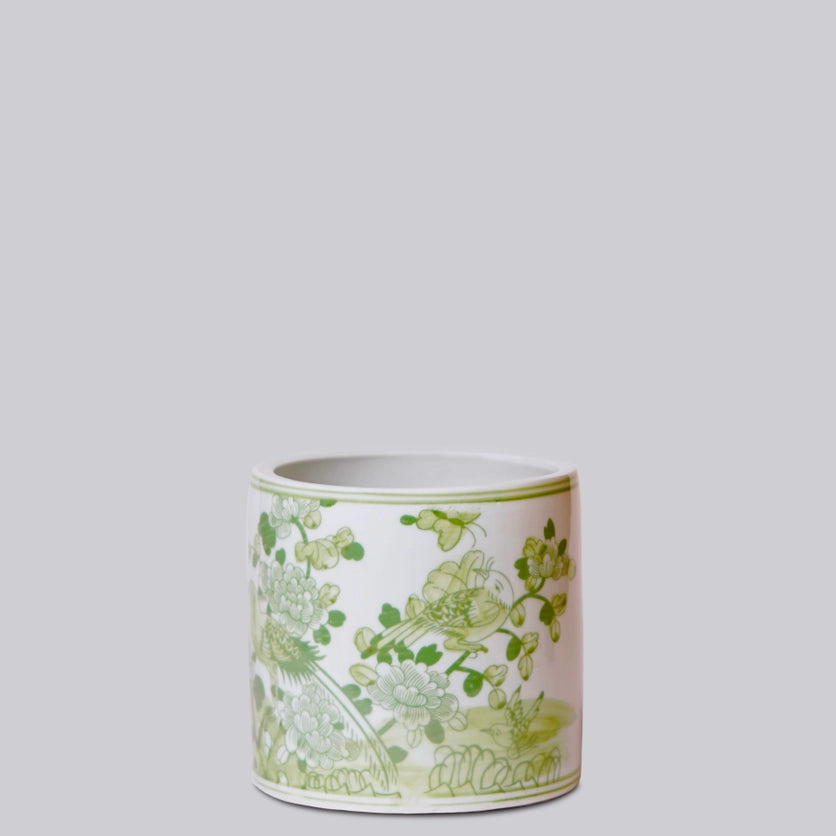 Green Bird and Flower Cachepot - Chinoiserie Decor - Dear Keaton