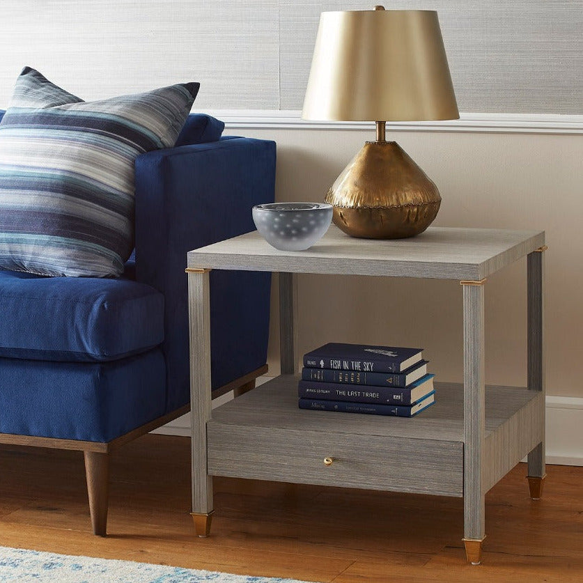 Blaise Slate Blue Side Table - Grasscloth Nightstands - Dear Keaton