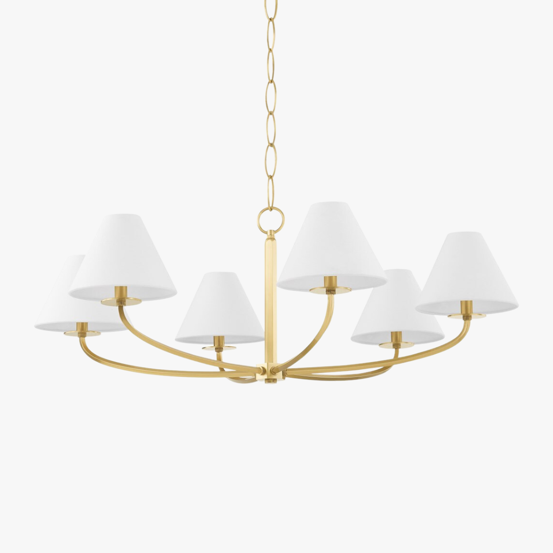 Stacey Chandelier - Brass Fixture with Linen Shades - Dear Keaton