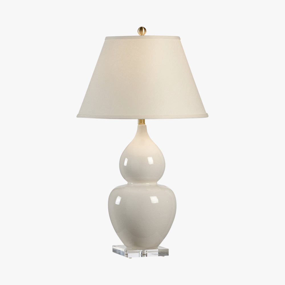 Francine Ivory Table Lamp - Double Gourd - Tapered Linen Shade