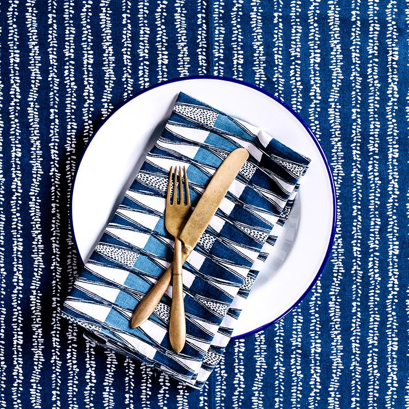 Tangier Denim Block Print Napkins - Walter G Napkins - Dear Keaton