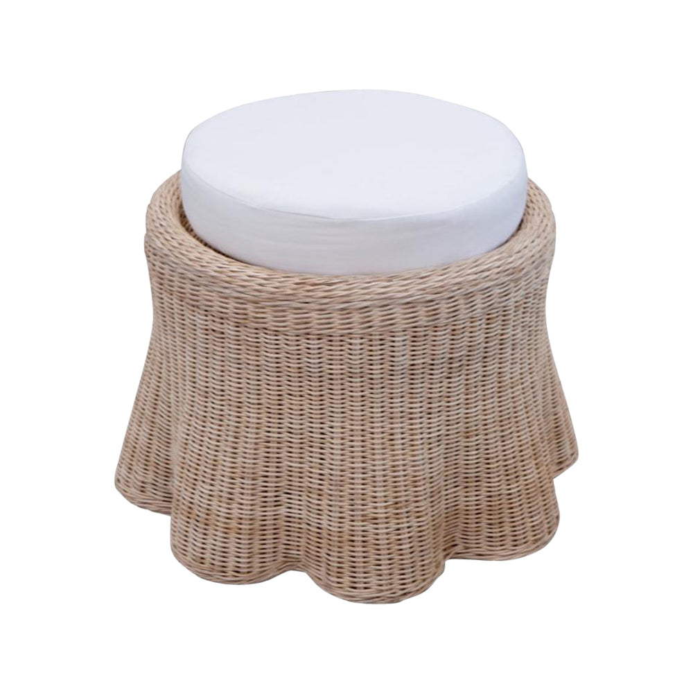 Harbour Island Small Round Ottoman - Wavy Wicker Small Foot Stool